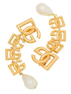 Dolce & Gabbana Dg Logo Pearl-embellished Drop Earrings