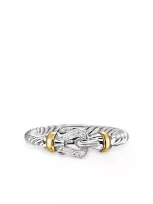 David Yurman 18kt Yellow Gold And Sterling Petite Buckle Diamond Ring - Silver