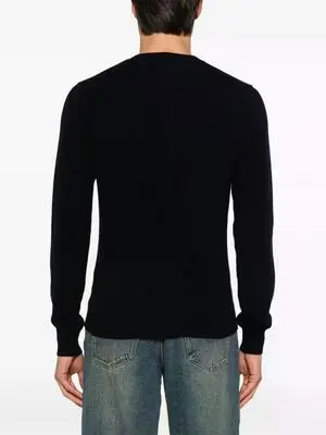 Play Comme Des Garcon V-neck Fine Knit Sweater With Heart Embroidery - Blue