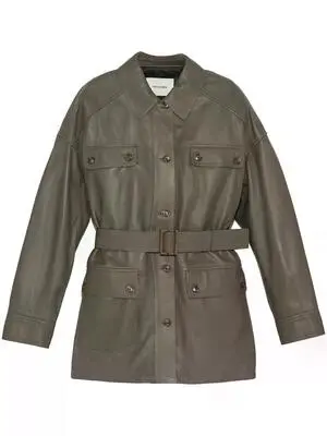 YVES SALOMON Belted Leather Jacket - Grey