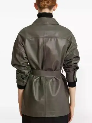 YVES SALOMON Belted Leather Jacket - Grey
