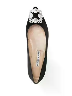 Manolo Blahnik Hangisi Buckle Ballerinas - Black
