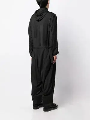 Yohji Yamamoto Hooded Zip-up Jumpsuit With Vertical Stripes