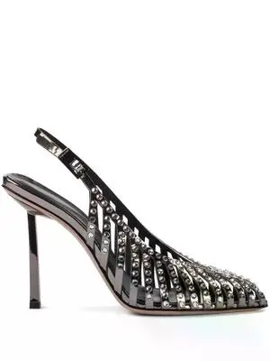 LE SILLA Cage Crystal-embellished Slingback Pumps - Silver