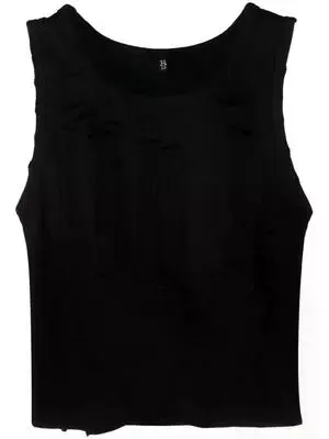R13 Ribbed Knit Ripped Crop Top - Black