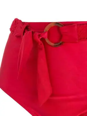 DUSKII Belted High-waisted Bikini Bottoms - Red