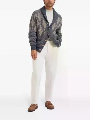 Brunello Cucinelli Intarsia Knit Shawl Collar Cardigan