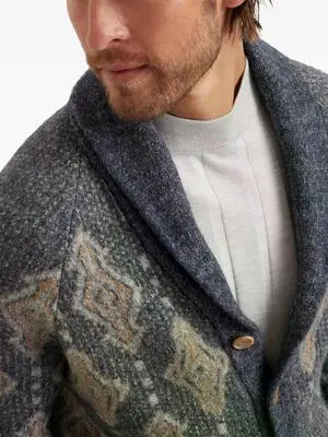 Brunello Cucinelli Intarsia Knit Shawl Collar Cardigan