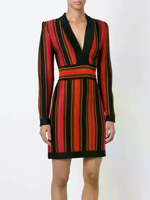 Balmain Striped V-neck Mini Dress