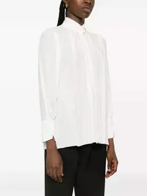 NISSA Appliqué-detail Mock Neck Blouse - White