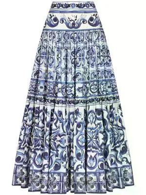 Dolce & Gabbana Majolica Print Pleated Maxi Skirt - Blue