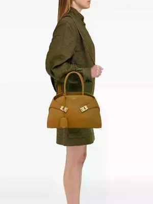 FERRAGAMO Small Hug Tote Bag In Calfskin Leather - Brown