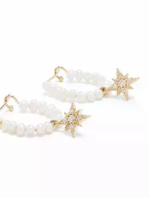 Mizuki 14kt Yellow Diamond Star Pearl Hoop Earrings