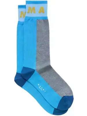Marni Logo-intarsia Colour-block Socks - Grey