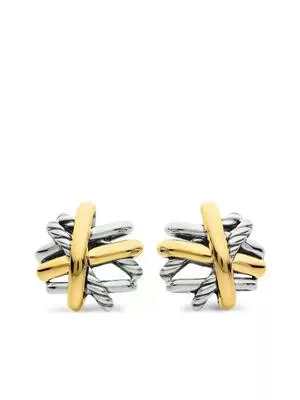 David Yurman 18kt Yellow Gold And Sterling Crossover Stud Earrings - Silver