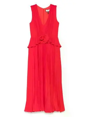 NISSA Floral Appliqué Maxi Dress - Red