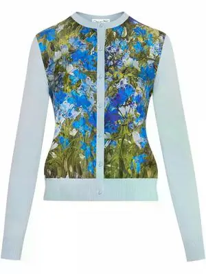 Oscar De La Renta Watercolour Print Cardigan - Blue