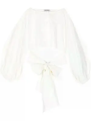 DEL CORE Boat-neck Tie-waist Poplin Top - Neutrals