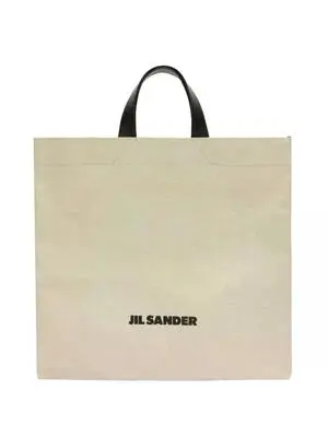 JIL SANDER Logo Print Cotton Tote Bag - Neutrals