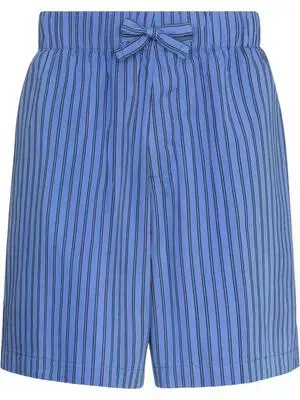 TEKLA Striped Drawstring Pajama Shorts - Blue
