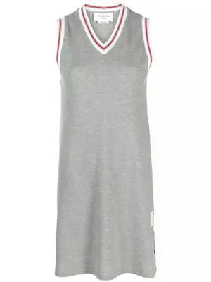 Thom Browne Stripe-trim Cotton Minidress - Grey