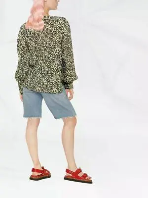 GANNI Abstract Print V-neck Blouse