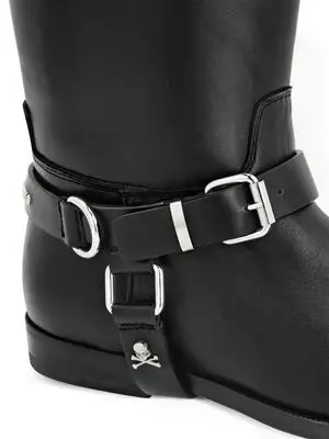 Philipp Plein Buckled Leather Knee-high Boots