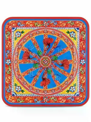 Dolce & Gabbana Medium Carretto-print Wood Tray - Red