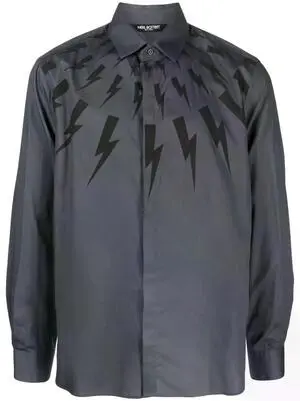Neil Barrett Thunderbolt-print Cotton Shirt - Blue