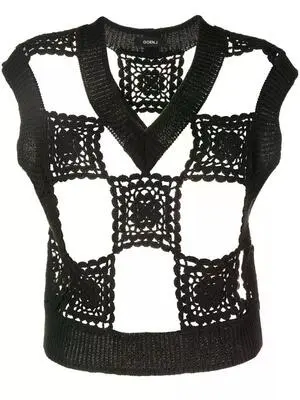 Goen.j Crochet Detail Knitted Vest - Black