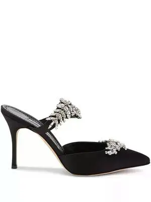 Manolo Blahnik 90mm Crystal Embellished Lurum Mules - Black