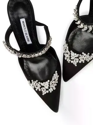 Manolo Blahnik 90mm Crystal Embellished Lurum Mules - Black