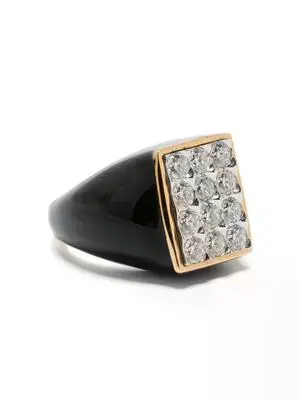 ILARIA ICARDI 18ct Yellow Gold And Enamel Diamond Signet Ring - Black