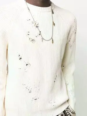 LANEUS Distressed Ribbed-knit Jumper