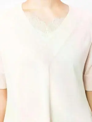 Goen.j Lace-trimmed V-neck T-shirt