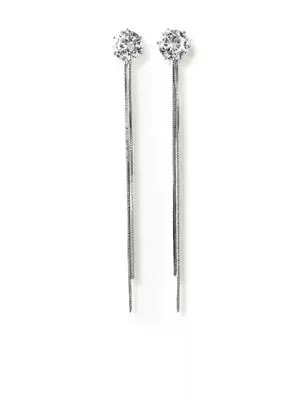 HZMER JEWELLERY Tone Crystal Embellished Chain Link Drop Earrings - Silver