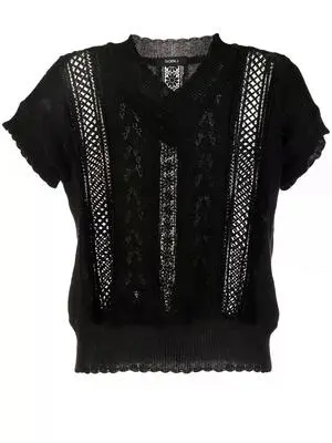 Goen.j V-neck Knitted Jumper With Embroidered Design - Black