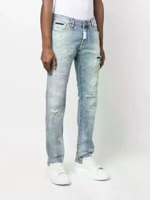 Philipp Plein Distressed Light Wash Jeans