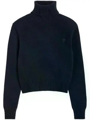 AMI Paris De Coeur Cashmere Roll Neck Sweater - Blue