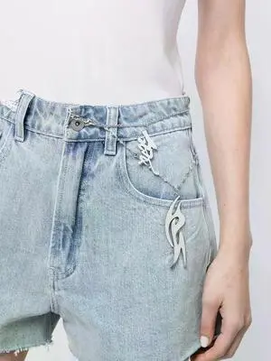 GROUND ZERO Light Distressed Denim Shorts With Chain Detail