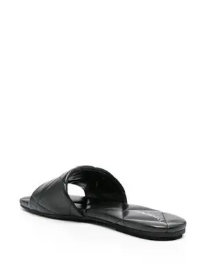 Emporio Armani Quilted Faux Leather Eagle Motif Slide Sandals - Black