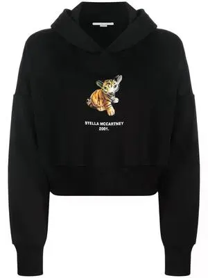 Stella McCartney Tiger Print Cropped Hoodie - Black
