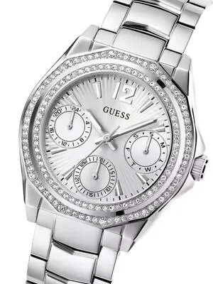 Guess Crystal Quartz Chronograph Stainless Steel Watch - Silver
