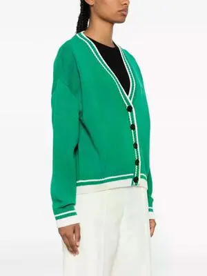 MSGM Striped-edge Knitted Cardigan In Grass - Green