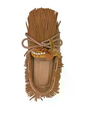 13 09 SR Fringed Leather Loafers With Crystal Embellishment - Brown
