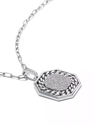 Shay 18k White Gold Link Diamond Border Pendant Necklace
