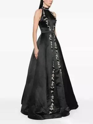 AAVVA Floral Embroidered Gown - Black