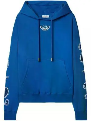 Off-White Bandana-embroidered Cotton Hoodie - Blue