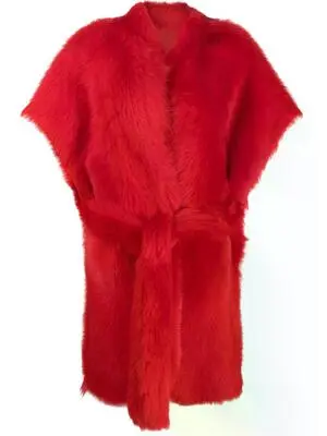 LISKA Belted Reversible Shearling Coat - Red