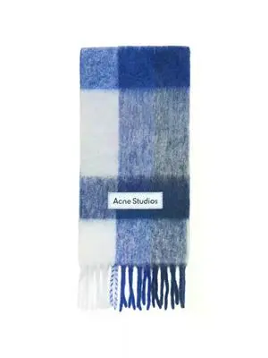 Acne Studios Check Logo-appliqué Scarf Blue
